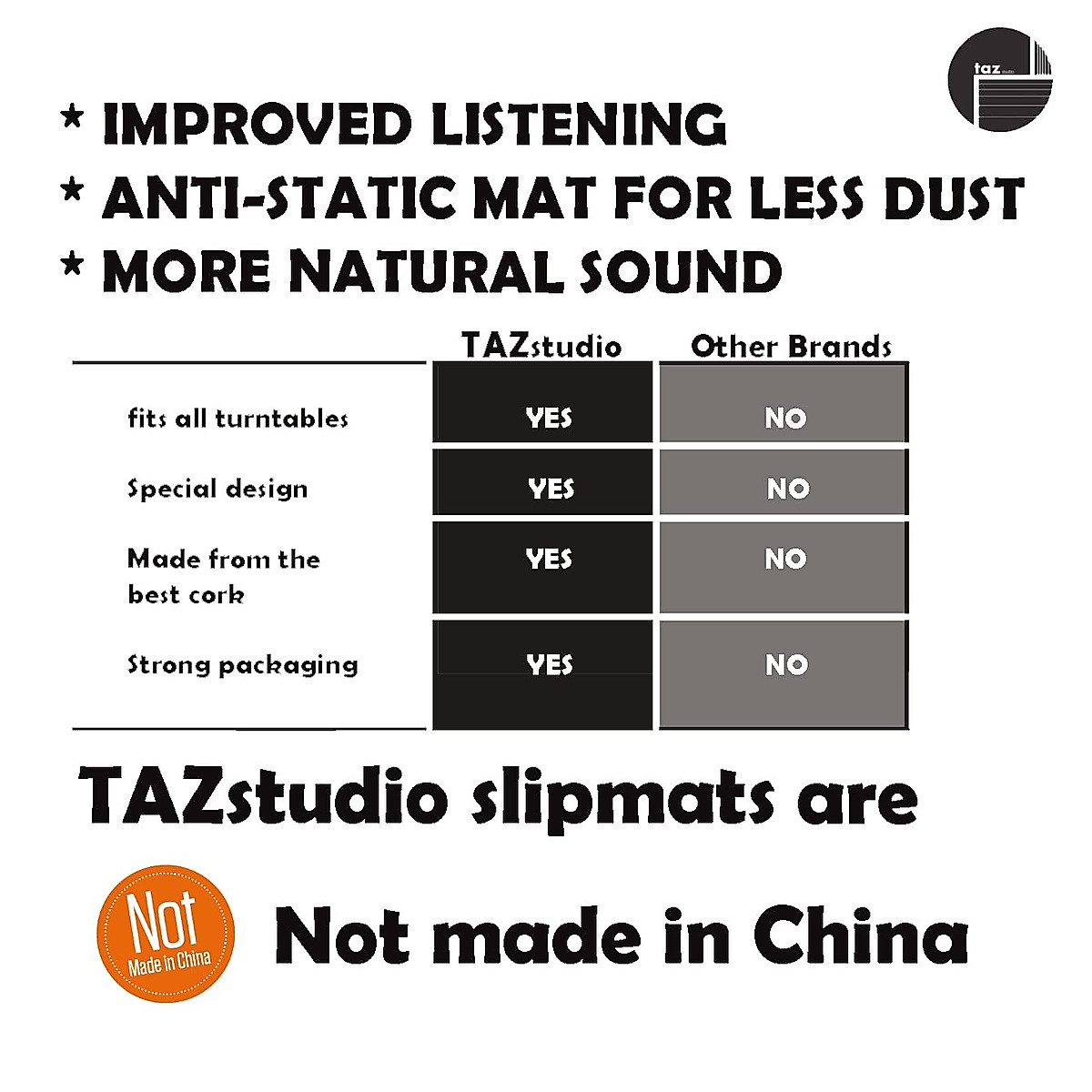 TazStudio Cork Turntable Mat for Better Sound Support on Vinyl LP Record Player - Original Geometric Design Mix Pattern [3mm thickness]-m1