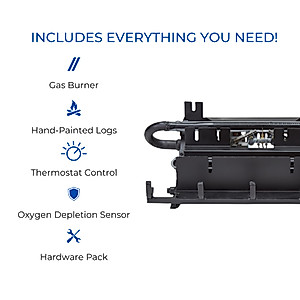 Duluth Forge 22" Ventless Dual Fuel Gas Log Set - 32,000 BTU, Thermostat Control, Natural Gas/Propane, Hand-Painted Winter Oak, Realistic Ceramic Logs, Oxygen Depletion Sensor, 99.9% Efficient