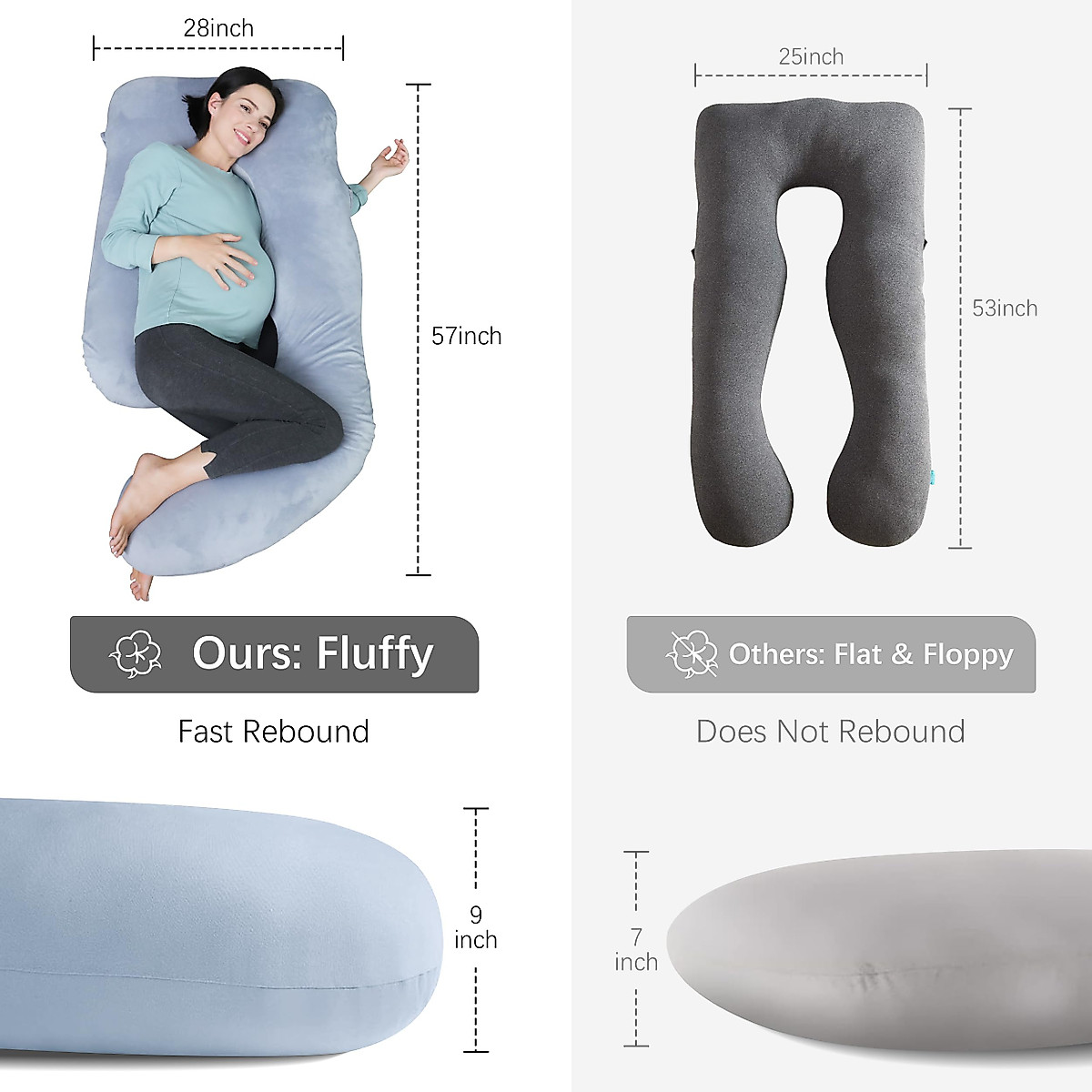 MOON PARK Pregnancy Pillows for Sleeping - U Shaped Full Body Maternity Pillow with Removable Cover - Support for Back, Legs, Belly, Hips - 57 Inch Pregnancy Pillow for Women - Grey