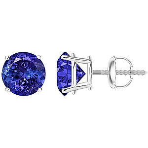 2 Carat Total Weight Tanzanite Solitaire Stud Earrings Pair 18K White Gold Popular Premium Collection 4 Prong Screw Back
