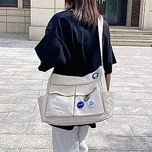 Canvas Messenger Bag Large Hobo Crossbody Bag with Multiple Pockets Shoulder Tote Bag for Women and Men (Brown)