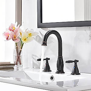 Phiestina 2-Handle 8 Inch 3 Hole Oil Rubbed Bronze Widespread Bathroom Faucets, with Valve and Metal Pop-Up Drain, WF017-4-ORB