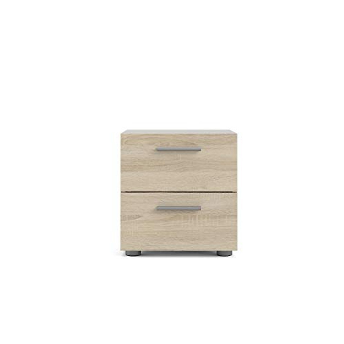 Tvilum, 2 Drawer Nightstand for Bedroom, Modern Silver Drawer Handles, Contemporary, Oak