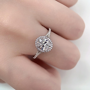 CGSRING 1.5 Carat Oval Cut Moissanite Engagement Ring Hidden Halo Oval Moissanite Rings for Women (9.5)