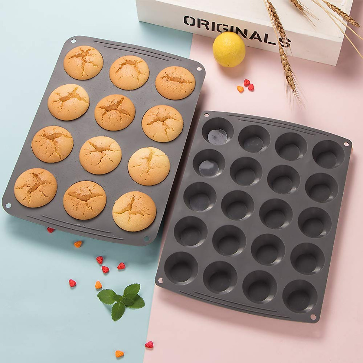Webake Silicone Cake Mold Set of 2 For Mini Muffin Standard Size Muffin for Peanut Butter Fat Bomb Egg Bites Cupcake Pan