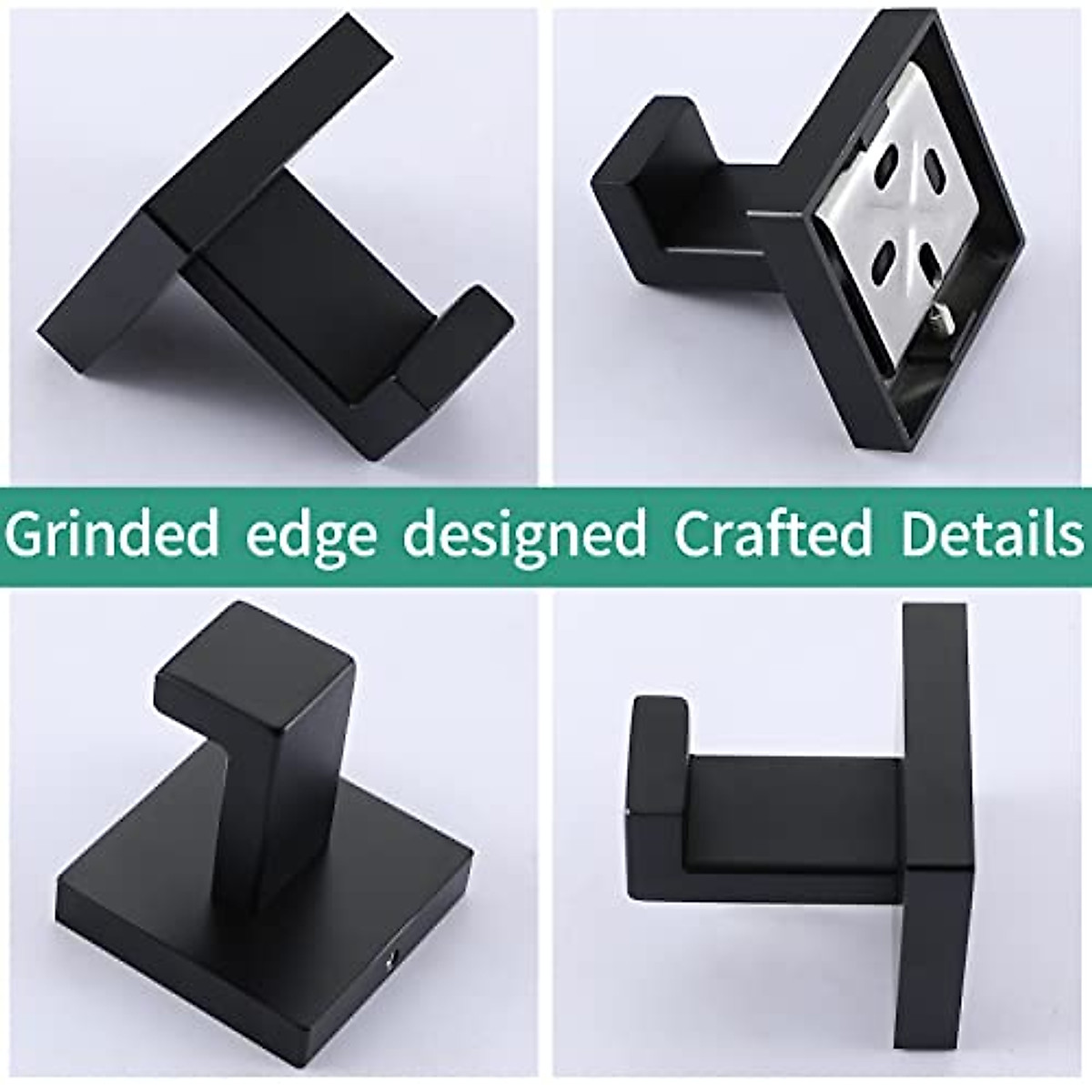 Taucent Bath Towel Hook, Matte Black Robe Hook for Bathroom Wall Mounted Heavy Duty Hook 304 Stainless Steel Robe Hooks for Bathroom Kitchen(2 Pack)