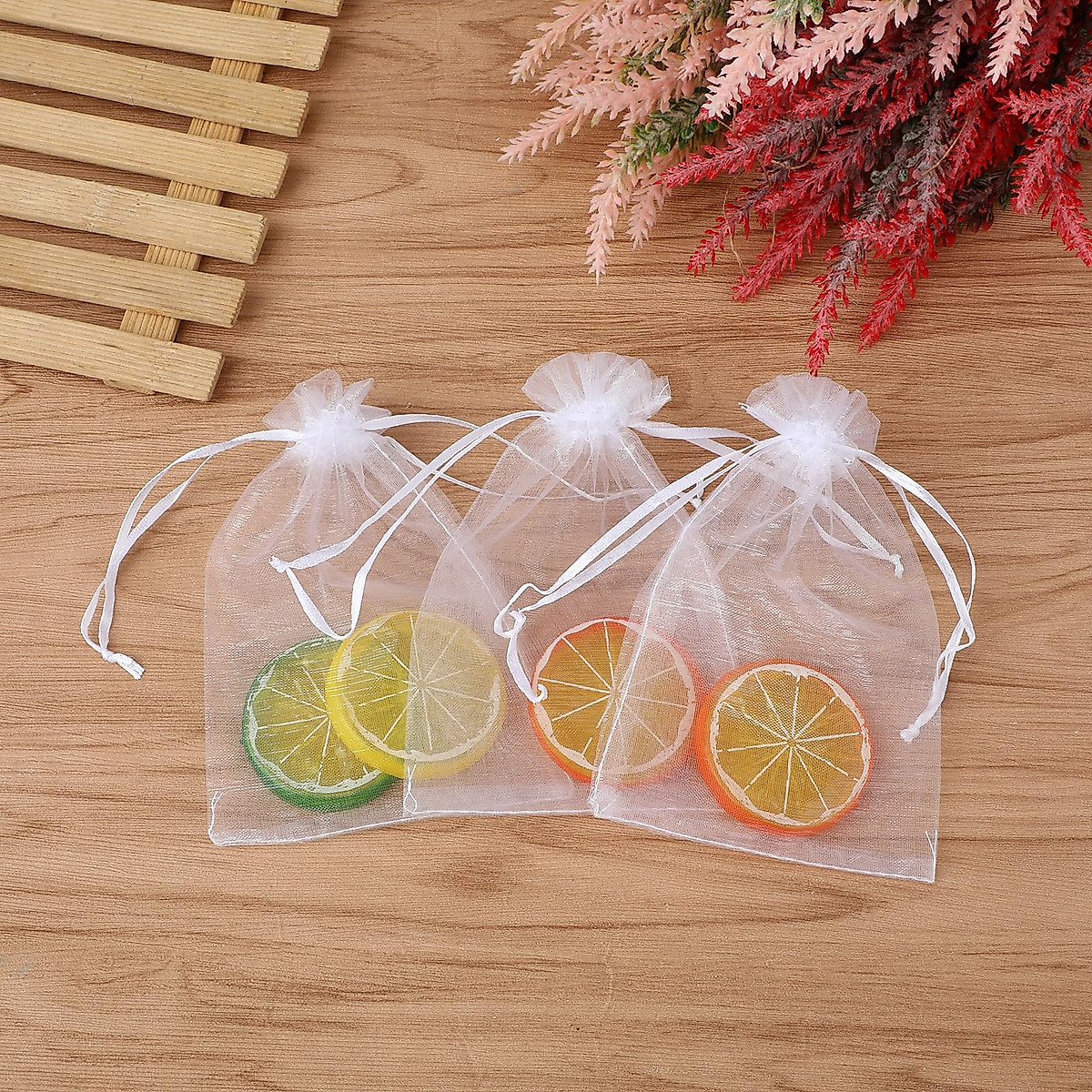 50 Piece Organza Bags 4X6" White Small Mesh Bags Drawstring, Sheer Sachet Pouch Favor Mesh Gift Bags for Valentines Wedding Eid Mubarak Halloween Eve Christmas New Year Party Candy Fruit Wrap Bulk