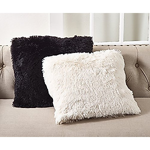 SARO LIFESTYLE Juneau Collection Classic Faux Fur Down Filled Throw Pillow, 18" Down, Ivory