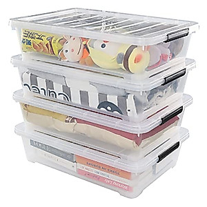 AnnkkyUS 40 Quarts Plastic Under Bed Storage Boxes with Wheels, Large Shallow Container Bins Set of 4