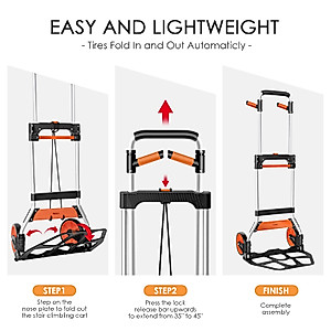 Teprovo Dolly Cart, 309 lb Aluminum Folding Hand Truck with Swivel Handle, Heavy Duty Utility Dolly Foldable Trolley with Elastic Cord, 7 Inch Wheels for Moving, Warehousing, Shopping and More