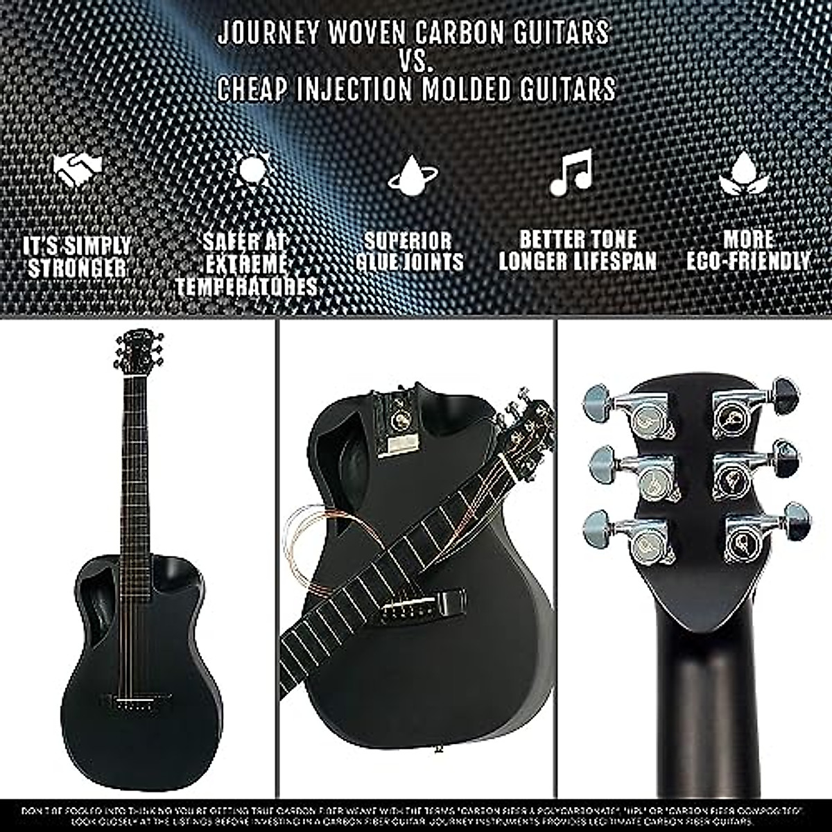 Journey Instruments Carbon Fiber Travel Guitar – OF660M Traveling Acoustic Guitar with Collapsible Patented System – Portable Backpack Case (Matte Black)