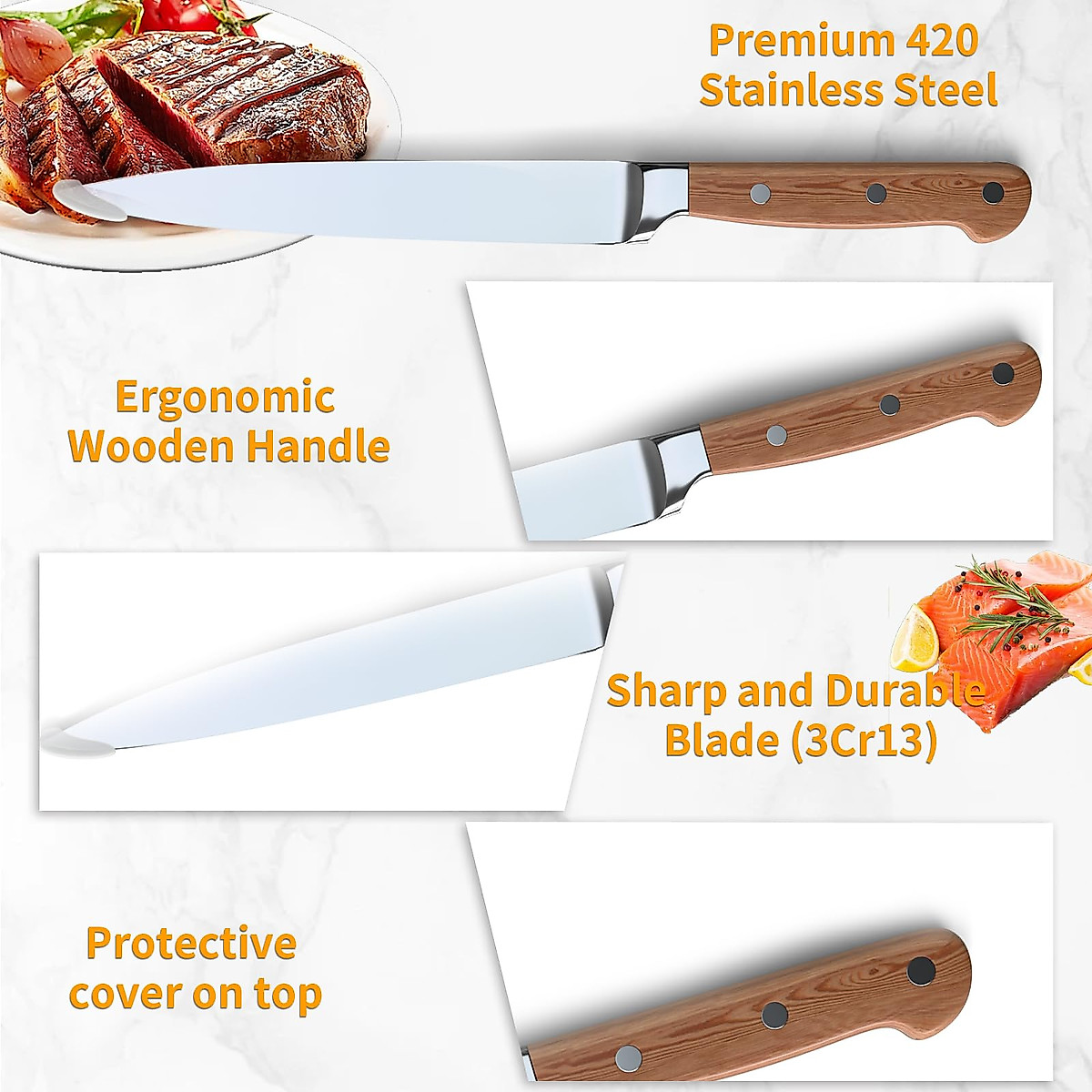 Fervidus Carving Knife Set Stainless Steel Knife and Fork with Rosewood Handles Ergonomic Design for Slicing Meat, Turkey, and Poultry