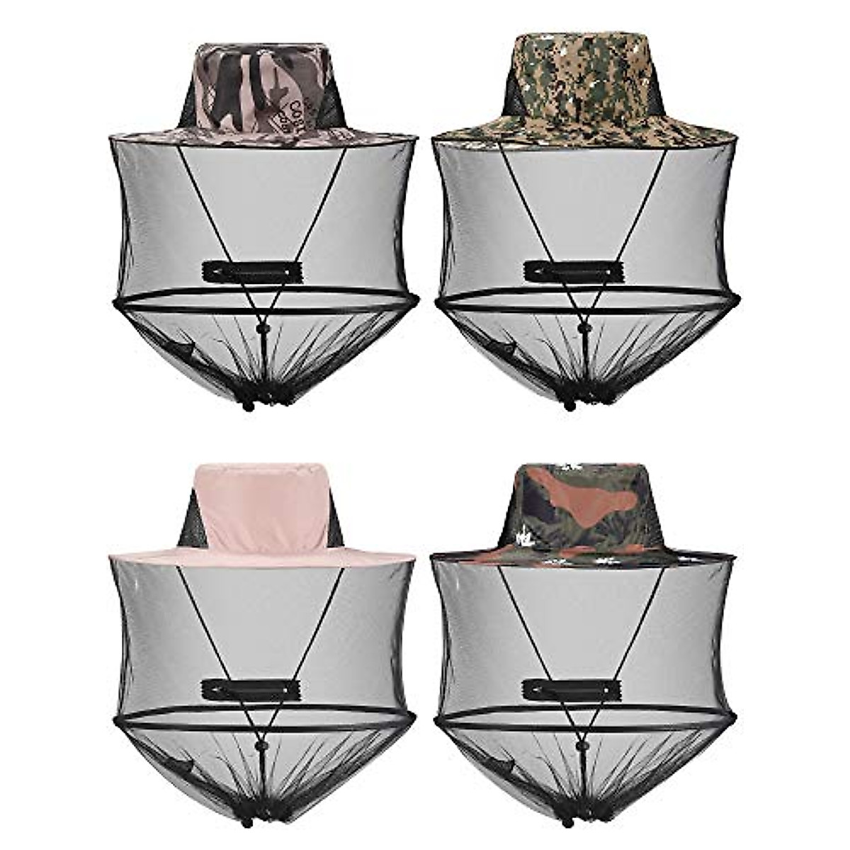 4 Pieces Mosquito Head Mesh Mosquito Cap Net Hat Face Cover with Zipper Foldable Fly Protection Netting Hat for Fishing Hiking Gardening, 4 Colors
