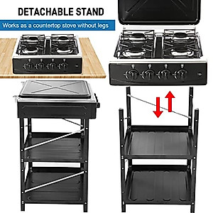 forimo Propane Gas Stove 4 Burner Propane Burner with Support Leg Stand and Wind Blocking Cover Adapter Portable Gas Stove Auto Ignition Camping Stove 4 Burner LPG for RV, Apartment, Outdoor Cooking