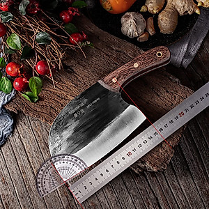 MannyGa Meat Cleaver Knife 6 Inch Serbian Chef Knife Ultra Sharp 5Cr15 Stainless Steel Butcher Knife with Full Tang Handle for Home Kitchen and Outdoor Cooking.