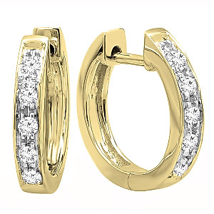 Dazzlingrock Collection 0.12 Carat (ctw) Round White Diamond Hinged Post Huggie Hoop Earrings for Women in 10K Yellow Gold
