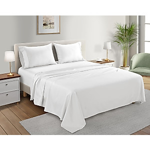 100% Organic Cotton Twin Sheet Set & Standard Pillowcases Set of 2 Combo- 300 Thread Count Long Staple Cotton Sheets,3 Pc Twin Size Sheets & Standard Pillowcases, Sateen Sheets, Breathable - White