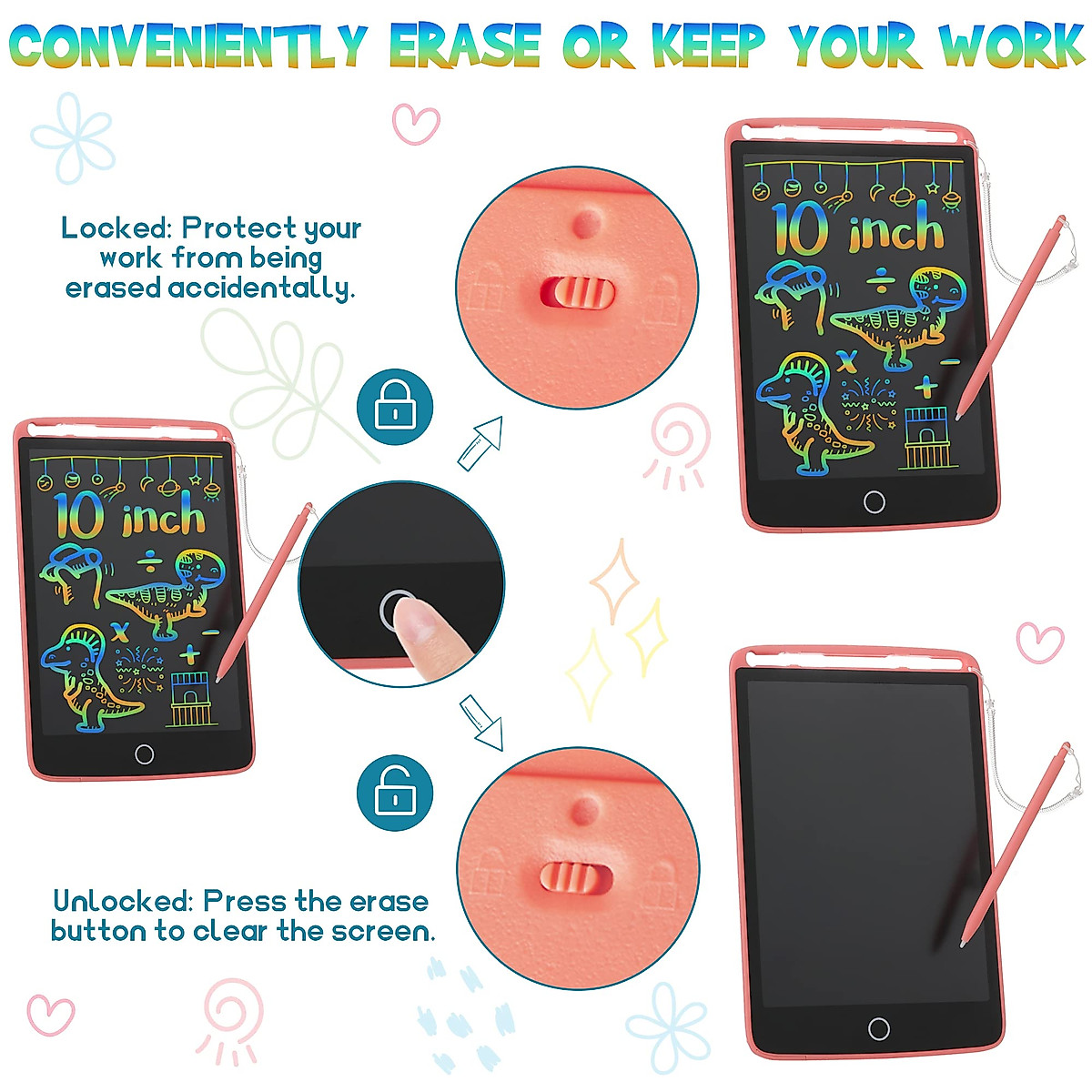 2 Pack LCD Writing Tablet - 10 Inch Doodle Scribbler Board Colorful Screen Drawing Pad, Learning Educational Toy Gift for 3 4 5 6 7 8 Years Old Girls Boys Toddlers