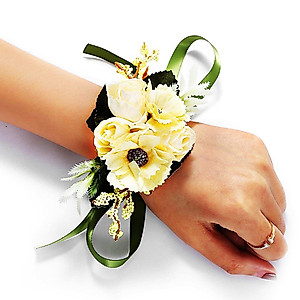 Yean Flower Wedding Wrist Corsage Ivory Prom Corsage Ribbon Bracelets for Bride and Bridesmaios
