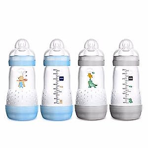 MAM Easy Start Anti-Colic Medium Flow Bottles 9 oz (4-Count), Gray and Blue