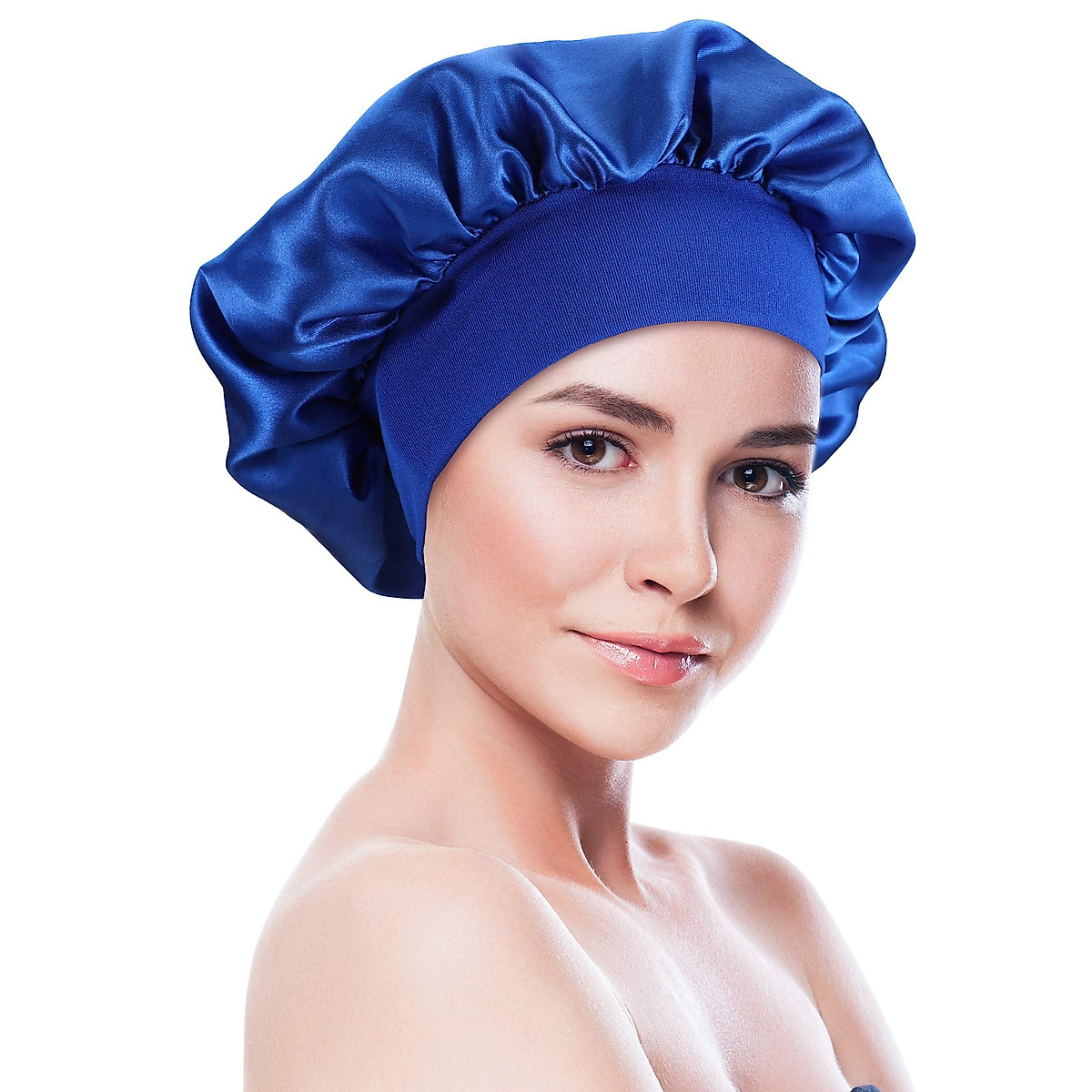 Blulu 3 Pieces Sleep Cap Satin Bonnet Night Head Cover Sleeping Soft Hair Turbans for Women and Girls (Silver Wine red Royal Blue)
