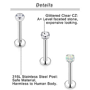 Ocptiy 16G Cartilage Tragus Helix Rook Daith Conch Earrings Studs Hoop Piercing Jewelry 16 Gauge Stainless Surgical Steel Silver Labret Monroe Medusa Lip Rings Stud Piercing Jewelry diamond Women Men