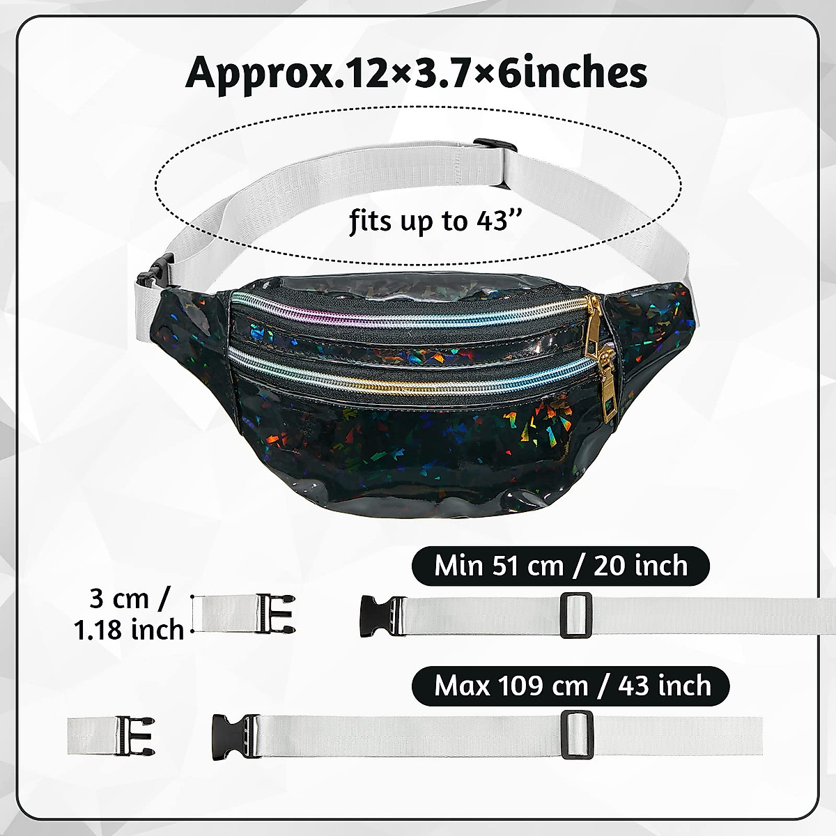 Saintrygo 7 Pack Wedding Bachelorette Fanny Pack Holographic Fanny Pack Bride Bridesmaid Waist Bag for Bachelorette Party(Silver, Black)