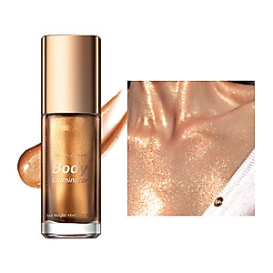 Melemando Moisturizing Body Luminizers 5 Colors Smooth and Shimmer Body Oil Long Lasting Liquid Body Highlighter for Face & Body & Leg (40ml, 03 Bronze Gold)