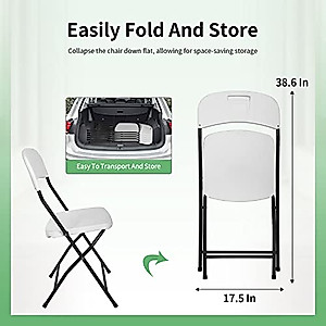 PayLessHere Folding Chairs Set of 4 Plastic Chairs Portable Foldable Metal Folding Chairs with Metal Frame HDPE Backrest and Seat Cushion 265 LBS Capacity for Indoor Use, White