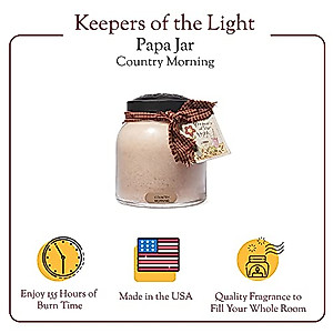 A Cheerful Giver — Country Morning - 34oz Papa Scented Candle Jar with Lid - Keepers of the Light - 155 Hours of Burn Time, Gift for Women, Brown