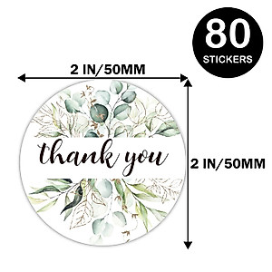2" Round Greenery Thank You Favor Stickers- Thank You Labels for Wedding, Bridal Shower, Baby Shower, Small Business, Bakeries, Handmade Goods, Birthday Party Favors(80 Labels)
