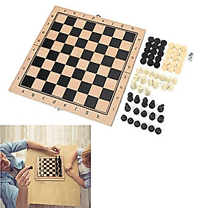 3 in 1 Wooden Chess/Checkers/Backgammon Set, Professional Portable Wooden Chess Set with Folding Chess Board Exquisite Interactive Wooden Chess Board Game for Adults Kids(S)