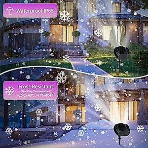 Christmas Snowflake Projector Lights, IP65 Waterproof LED Snowfall Spotlight Projector, Upgrade Rotating LED Snowfall Projection Lamp for Halloween Xmas Party Holiday Garden