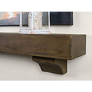 72 Inch Floating Fireplace Mantel Wood Shelf In Grey Rustic - Breckenridge From Mantels Direct | With Corbel Bracket Arches | Wooden Rustic Wall Shelf Perfect for Electric Fireplaces and Décor