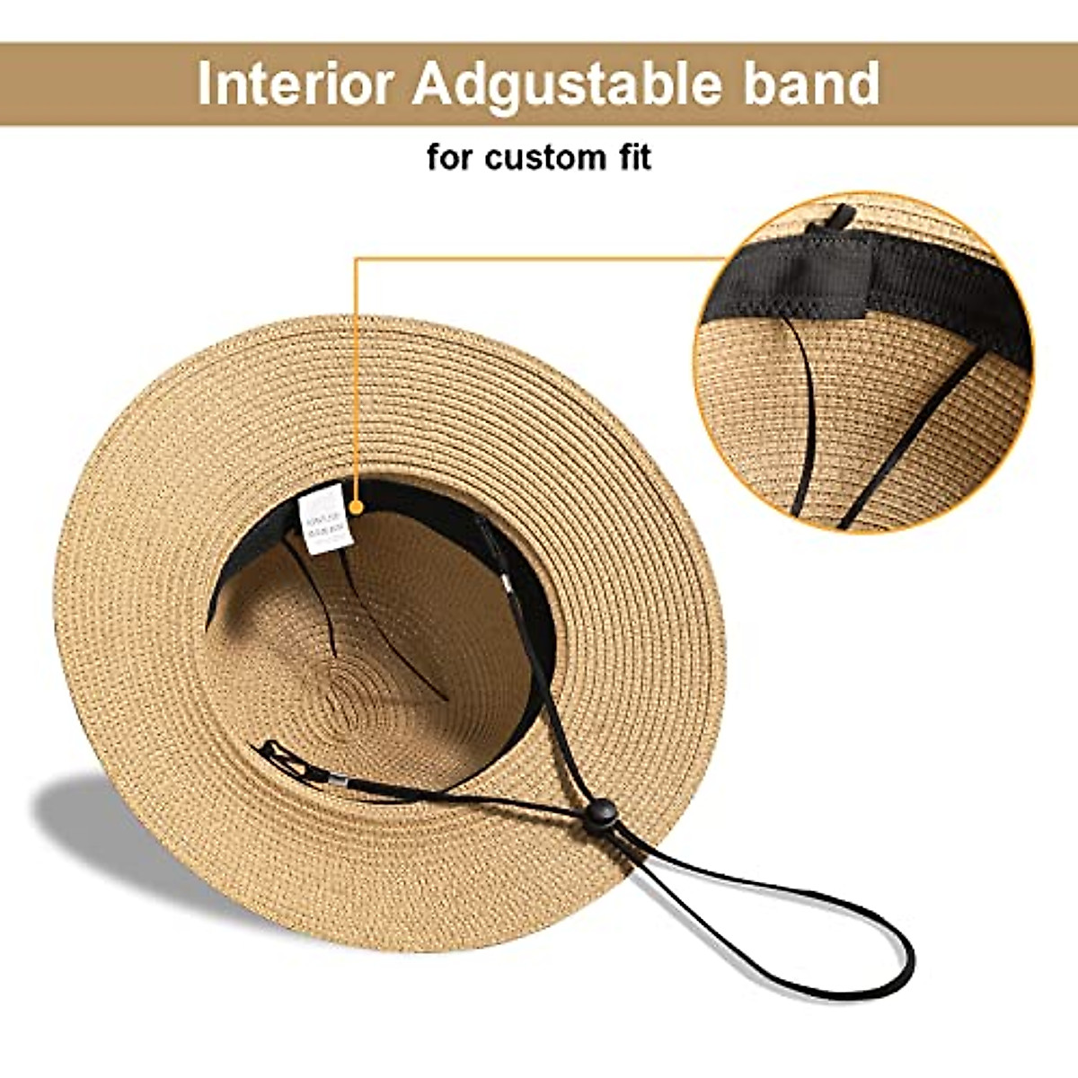 Beach Hats for Women, Straw Hat for Women UPF 50+ UV Sun Protection Sun Hat Foldable Roll up Cap Khaki