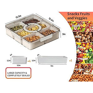 Extra Large Fruit Storage Containers for Fridge,Divided Serving Tray with Lid and Handle,Snackle Box Charcuterie Container for Portable Snack Platters,Clear Organizer for Party,Entertaining,Fruit,Nuts