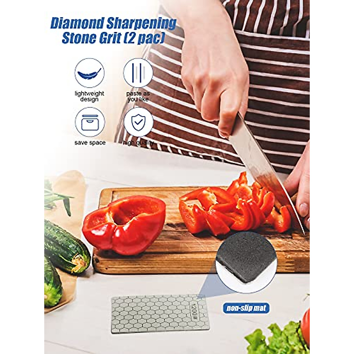 2PCS Diamond Sharpening Stone, Kalolary Knife Sharpener Stone Whetstone Honeycomb Surface Diamond Sharpener Plate with Non-slip Base for Pocket Knives Scissors, Outdoor Kitchen Tools (600/1200 Grit)