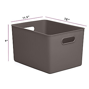 Superio Ribbed Collection - Decorative Plastic Lidded Home Storage Bins Organizer Baskets, X-Large Brown (2 Pack - 22 Liter) Stackable Container Box, for Organizing Closet Shelves Drawer Shelf