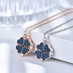 Lam Sence Sterling Silver Heart Shaped and Four Leaf Clover Convertible Pendant Necklace Crystals Jewelry for Women(Rose Gold)