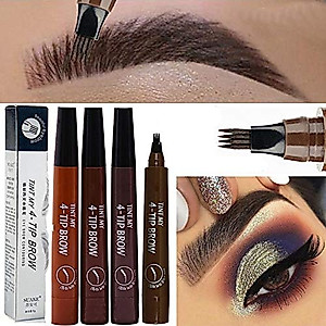 Microblading Tattoo Eyebrow Pen, WUBLSYAN Waterproof Ink Gel Tint Drawing Eyebrow Pencil with Four Tips, Creates Long Lasting Natural Hair-Like Defined Brows All Day(4 PCS)