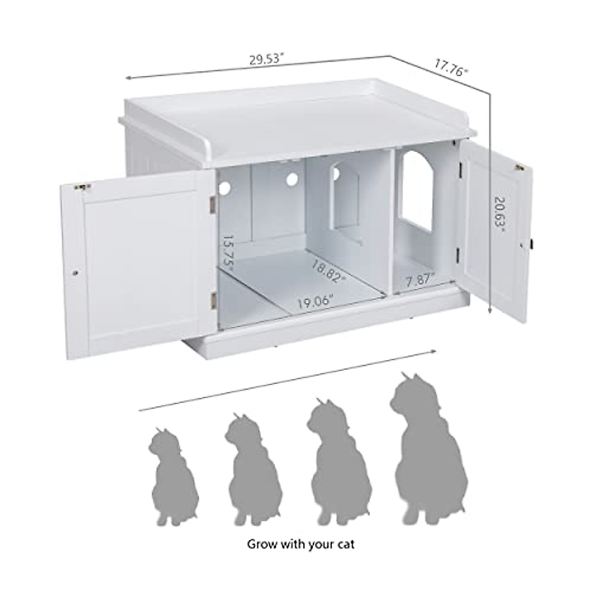 PAWLAND Cat Litter Box Enclosure, Litter Box Furniture Hidden, Indoor Cat Toilet House for Pet Cat, Cat House Side Table with Vent Holes, White