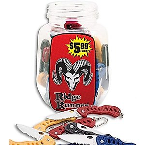 Ridge Runner Pocket Knife Jar | 36 Count | Below Wholesale Cost | Razor Sharp Stainless Steel Blades | Colorful ABS Handles