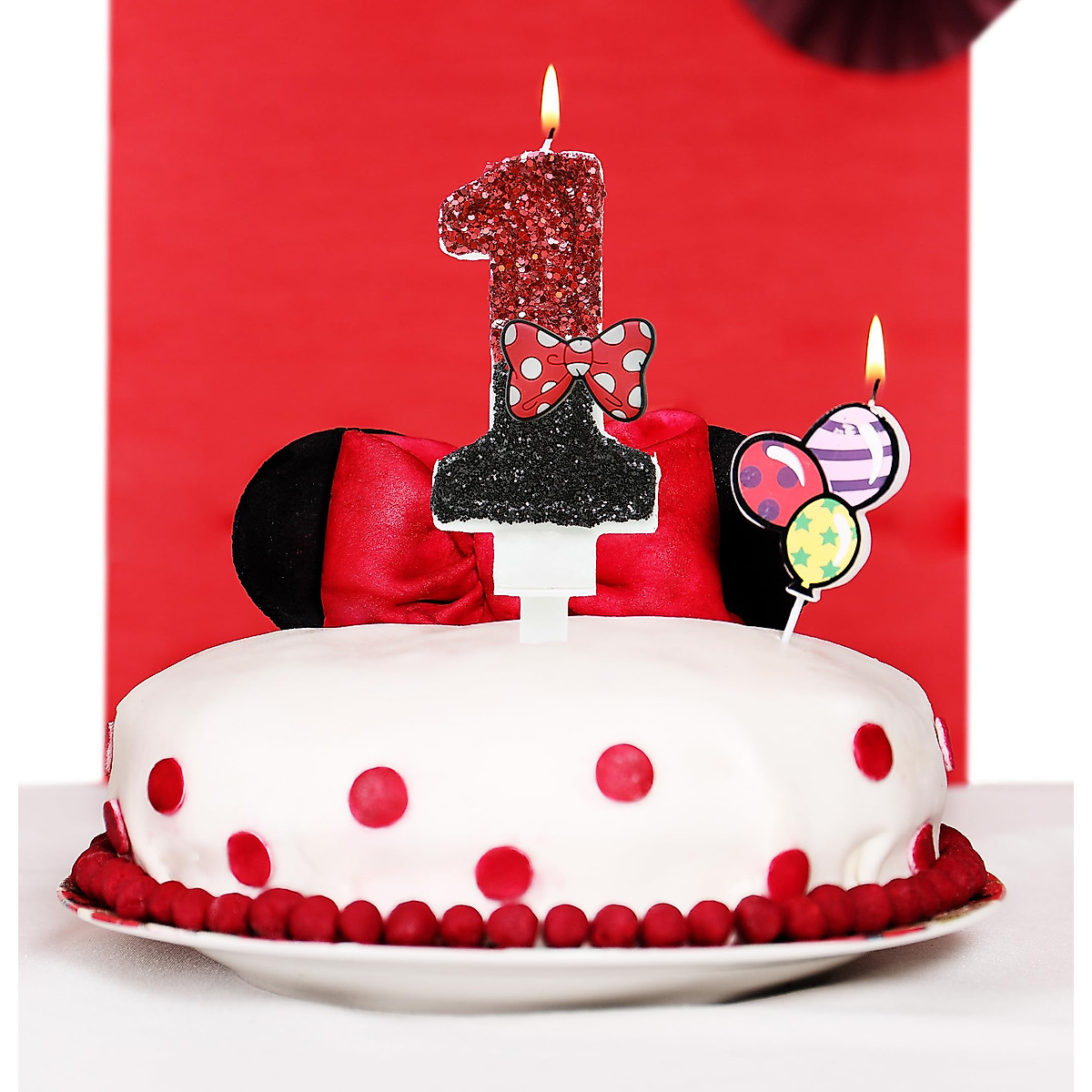 Number 4 Birthday Candle,Red Black Sequin Number Candles with Red Bow 4th Glitter Cake Candles