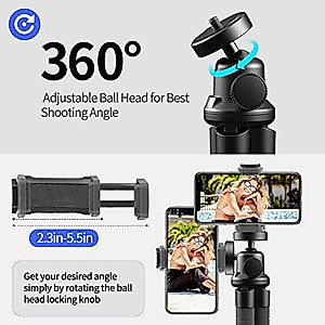 Aureday Phone Tripod, Flexible Tripod for iPhone and Android Cell Phone, Portable Small Tripod with Wireless Remote and Clip for Video Recording/Vlogging/Selfie
