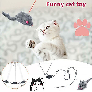 YUGYUJ Cat Toy Rope Mouse Play Supplies, Hanging Retractable Cat Catching Mouse Toy, Funny Door Hanging Bouncing Mouse Retractable Plush Mice Cat Interactive Toy (Black)