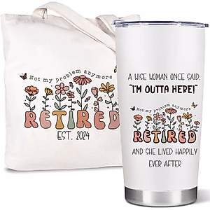 ARTINAEL Retirement Gifts for Women 2024 - Best Retirement Gifts with Humorous Happy Retired Quotes for Female- Funny Retirement Gift for Woman, White Coffee Tumbler & Bag Classy Gifts Set