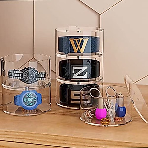 Acrylic Belt Organizer for Closet - 5 Compartments Transparent Storage Holder | Display Case for Makeup, Jewelry, Watches, Bow Tie, & Bracelets | Multipurpose Clear Containers & Versatile Design