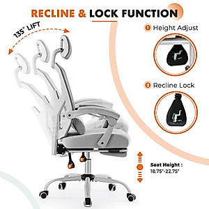 Sweetcrispy Office Computer Desk Chair, Ergonomic High-Back Mesh Rolling Work Swivel Chairs with Wheels, Comfortable Lumbar Support, Comfy Arms for Home, Bedroom, Study, Student, Grey