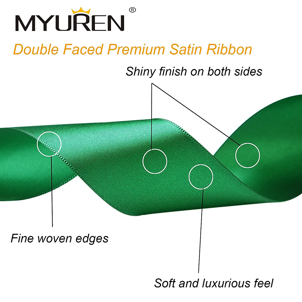 5/8 inch Double Faced Green Polyester Satin Ribbon for Gift Wrapping，Party Favor， Baby Shower，Invitation Embellishments，Floral Arrangement Craft Supplies (50 Yards)