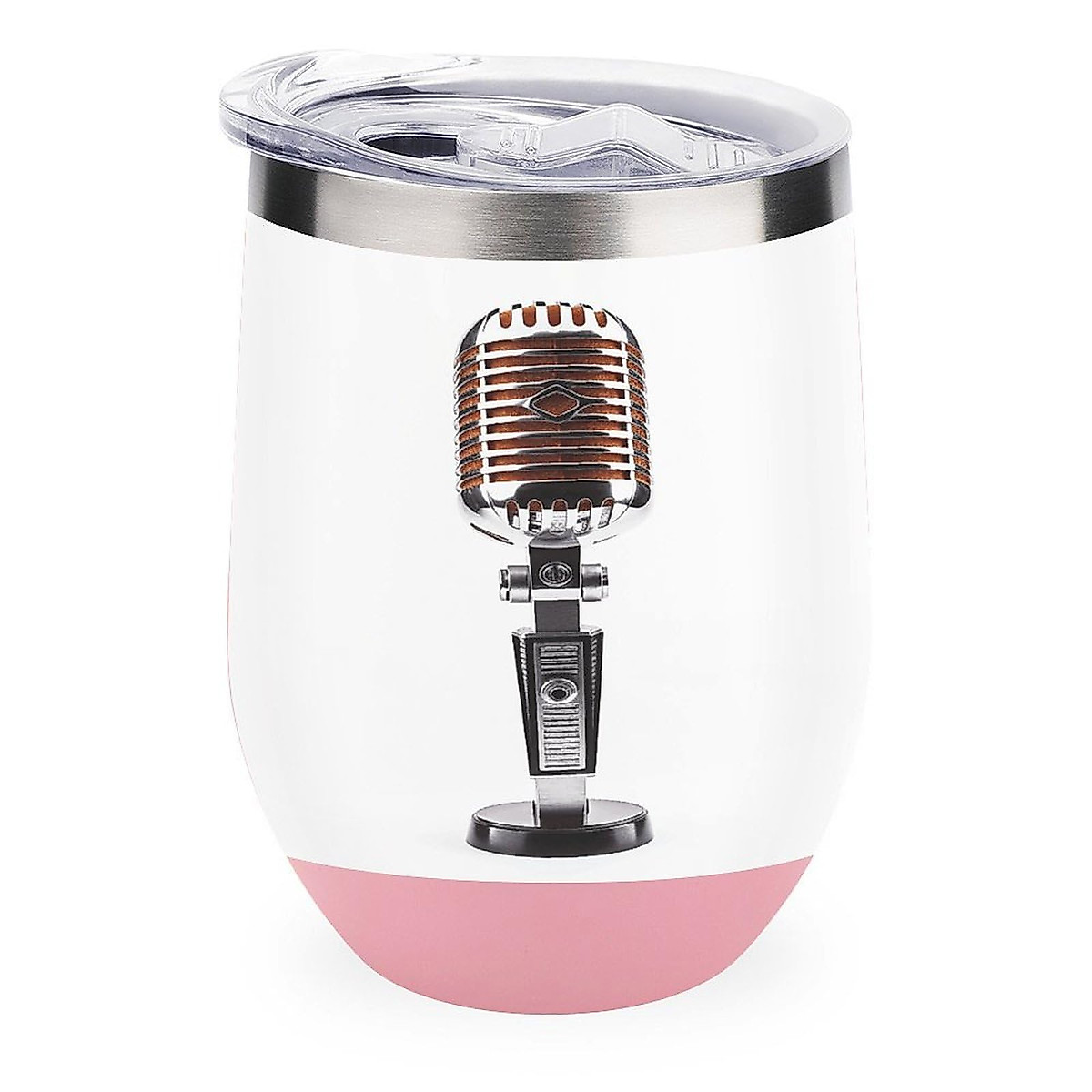 Vintage Microphone Printed Thermos Cup Stainless Steel Travel Mugs Stemless Double Wall Insulated Coffee Cup Insulated Wine Glasses Travel Tumbler for Cold & Hot Drinks